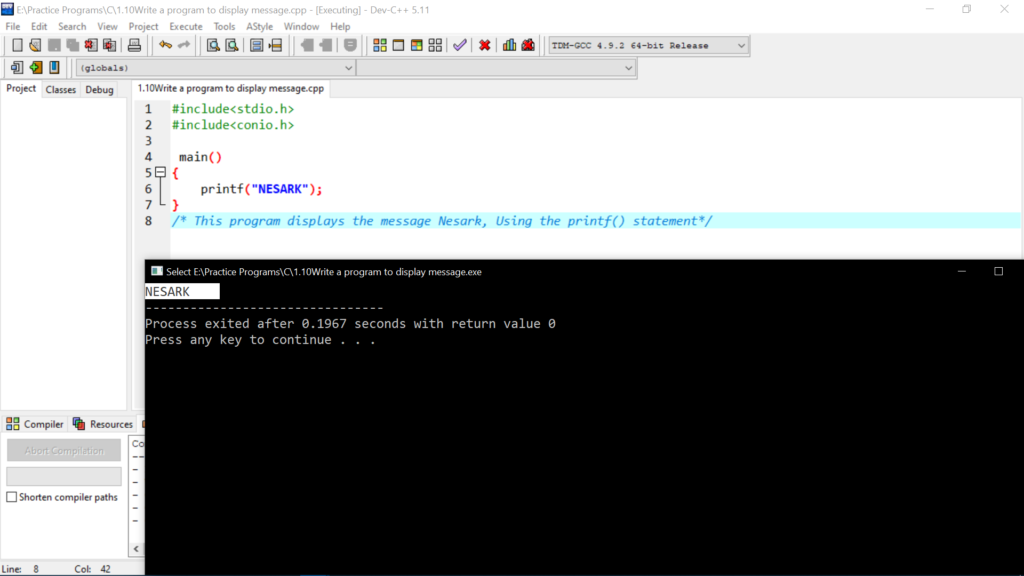 Write A Program To Display Message Nesark Tutorials