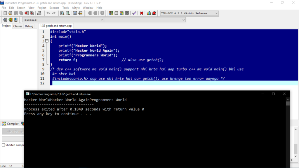 What is the difference between return0 and getch in C programming?