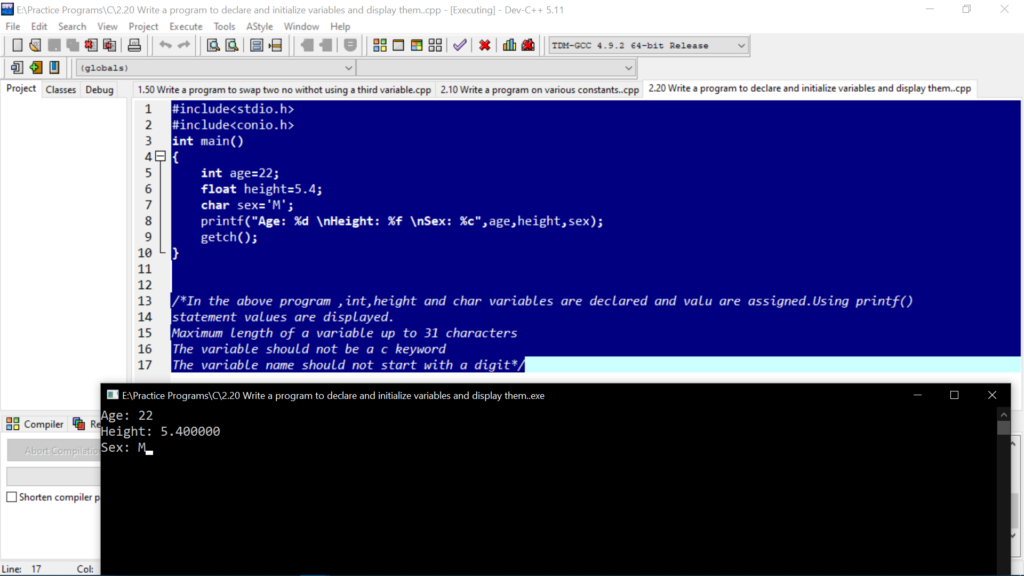 Write A Program To Declare And Initialize Variables And Display Them