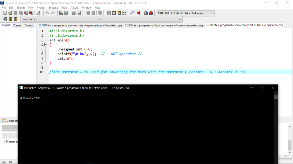 Write A Program To Show The Effect Of Not~ Operator Nesark Tutorials