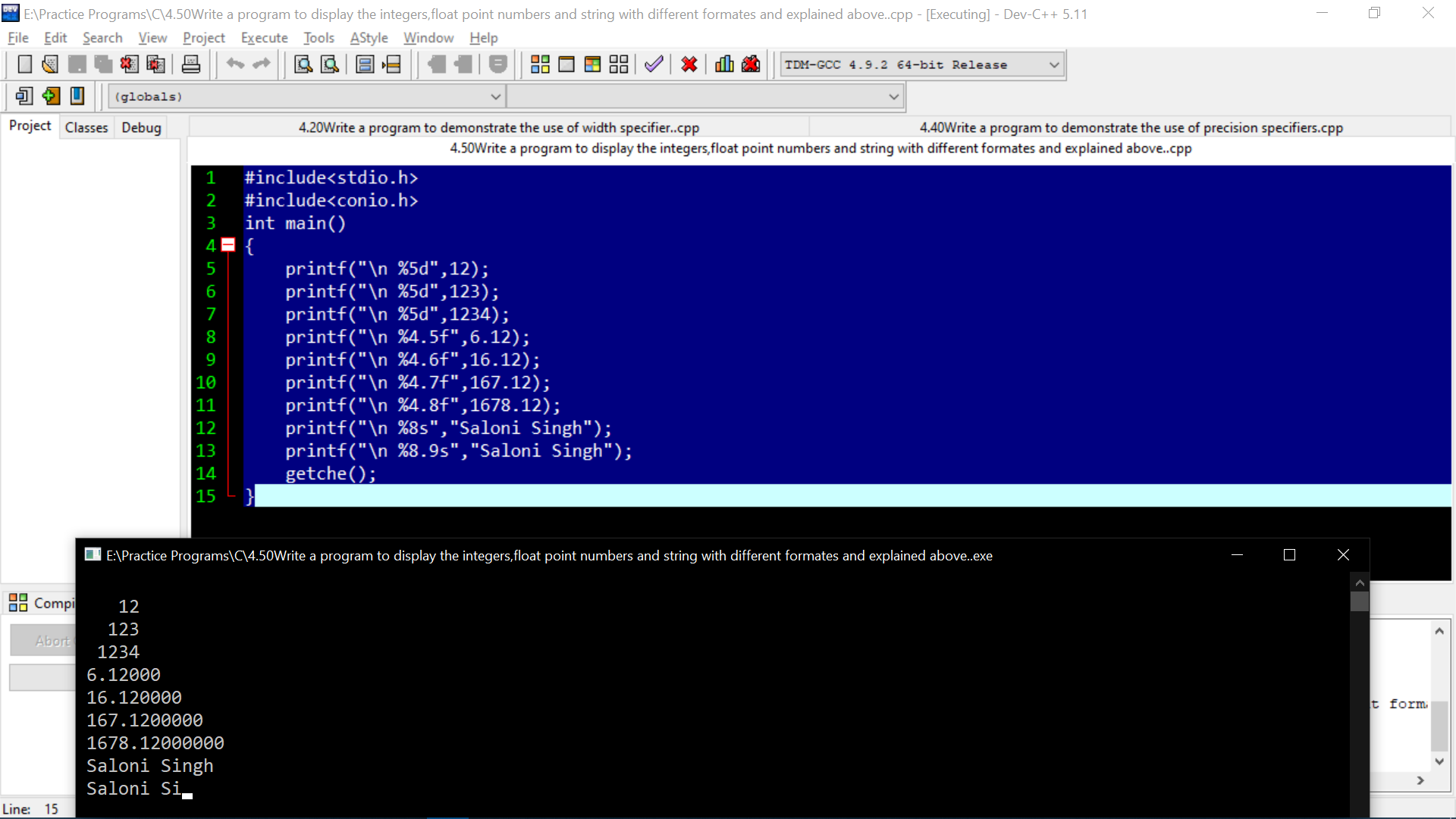 Write A Program To Display The Integersfloat Point Numbers And String With