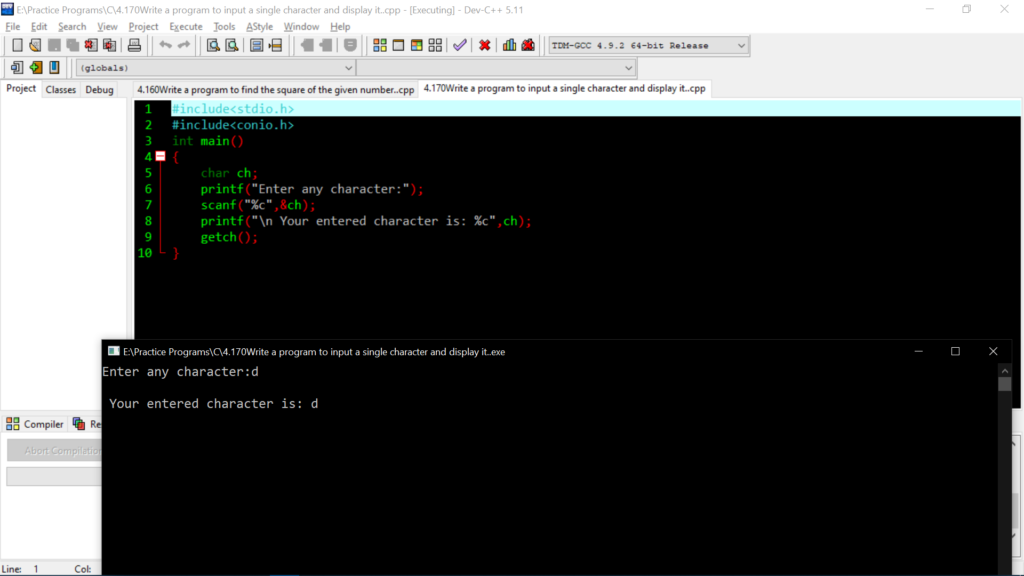 Write a program to input a single character and display it. Nesark ...