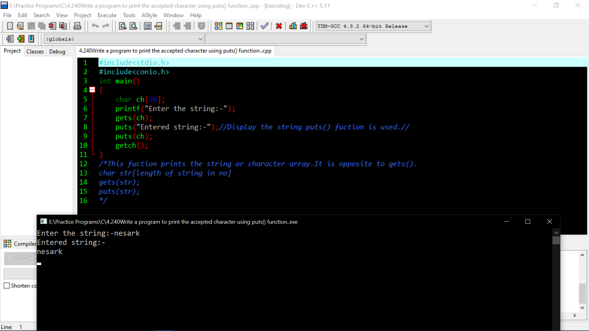 Write A Program To Print The Accepted Character Using Puts Function 4559